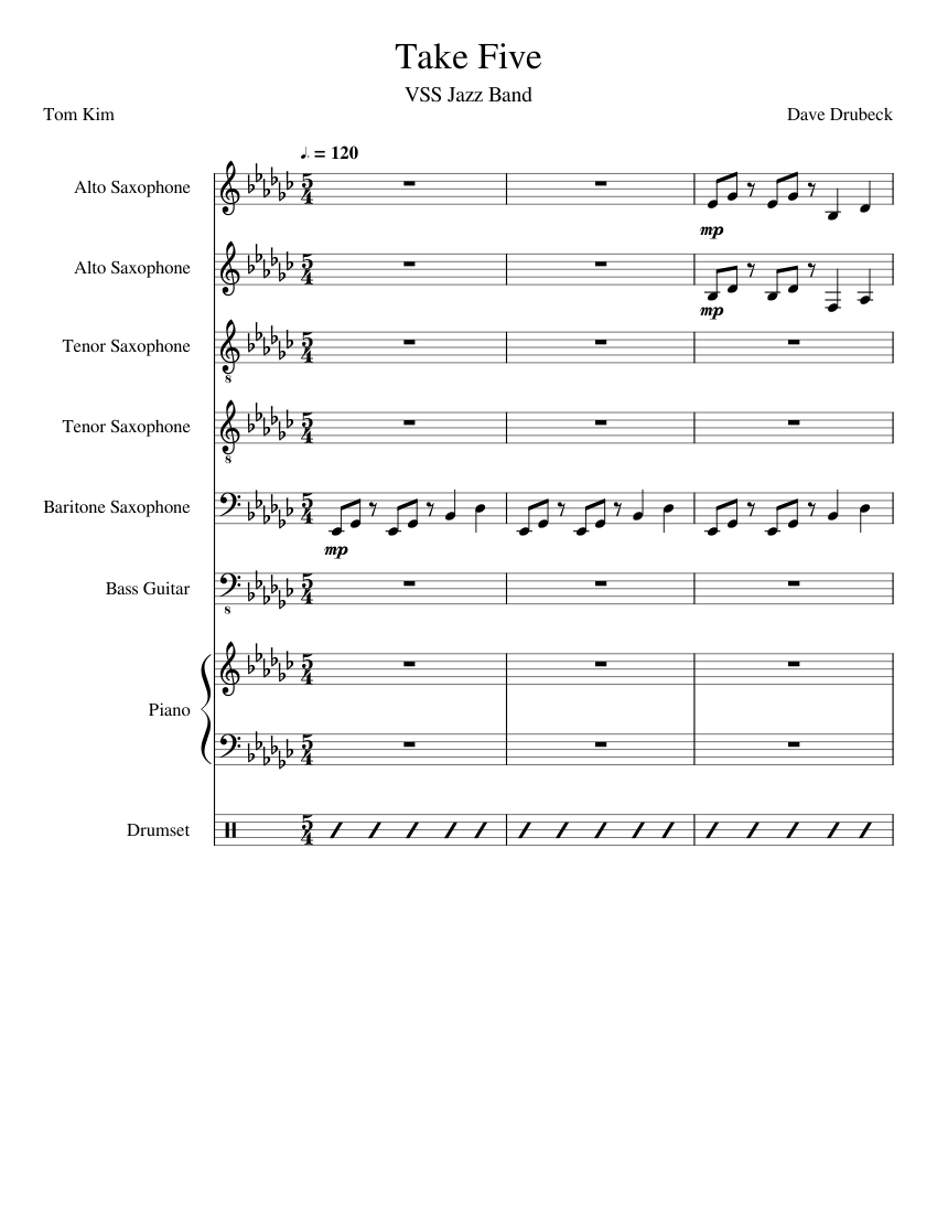 Take Five for Jazz Group Sheet music for Piano, Saxophone alto ...