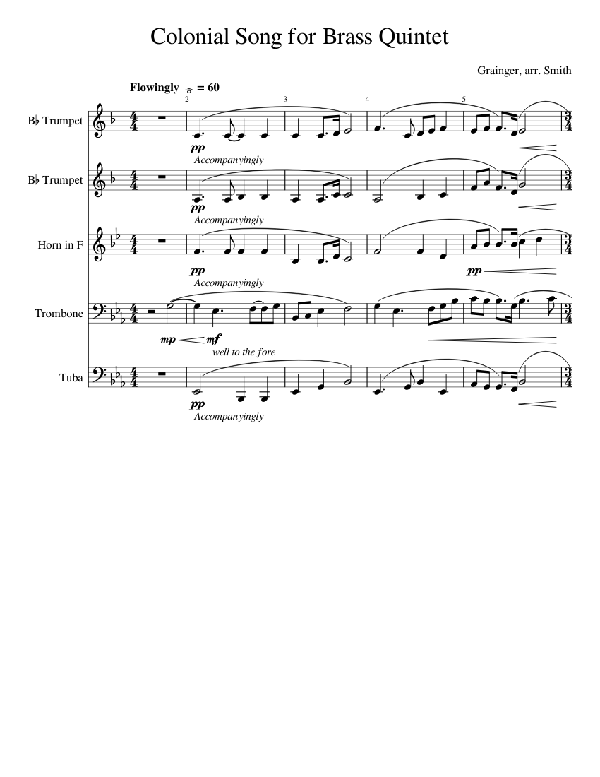 Colonial Song for Brass Quintet Sheet music for Trombone, Tuba, Trumpet ...