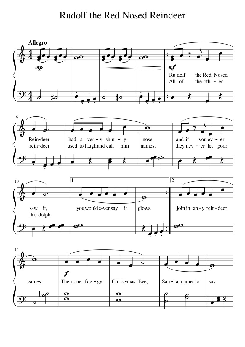 Rudolf the Red Nosed Reindeer (Alfred'sPiano) - Johnny Marks, arr.by ...