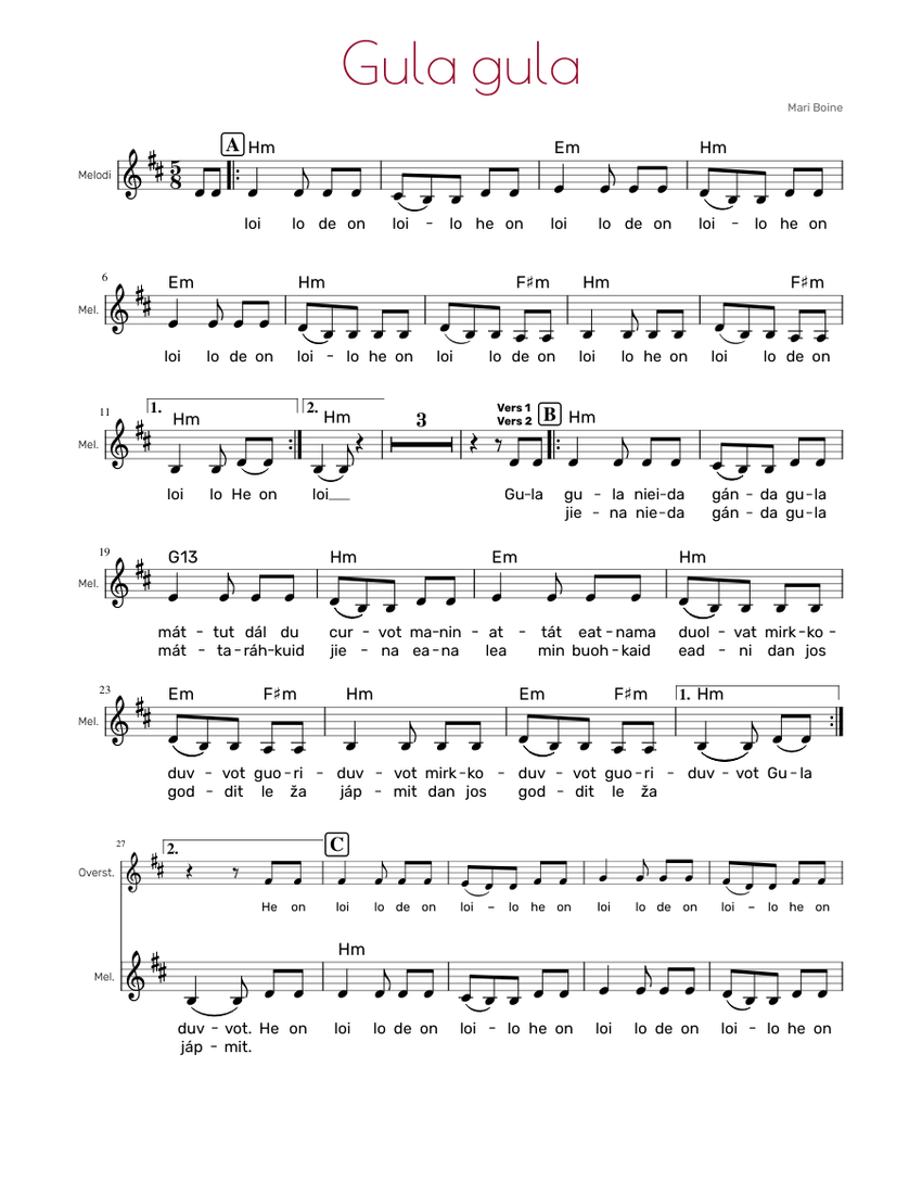 Gula gula 29.04. kl. 09.00 Sheet music for Vocals (Choral) | Musescore.com