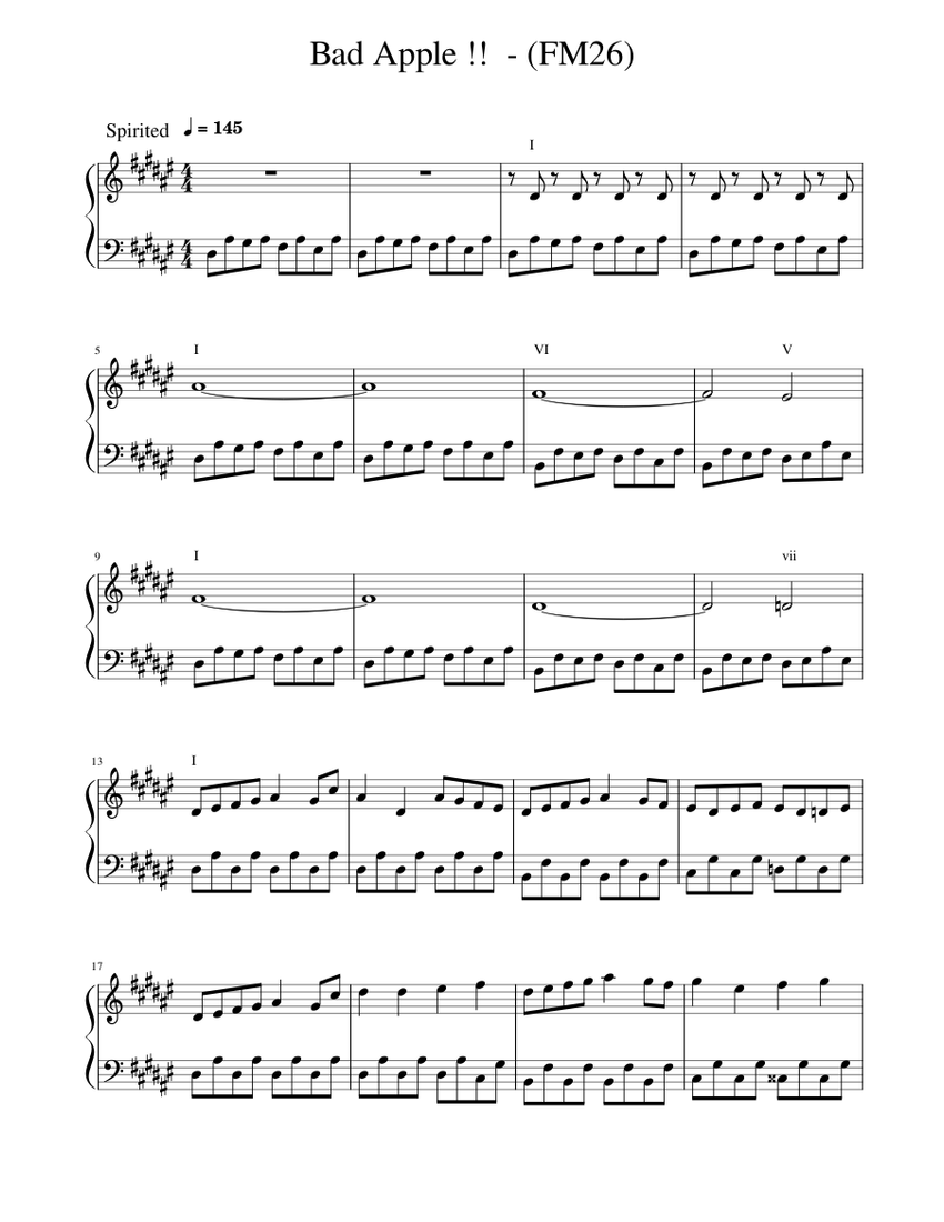 Bad Apple!! (FM26 Alt)– ZUN Sheet music for Piano (Solo) | Musescore.com