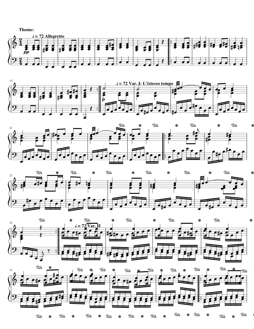 Variations on a Theme of Beethoven Sheet Music for Piano (Solo ...