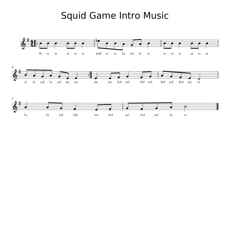 Squid Game Intro Music - Misc Soundtrack Sheet Music for Piano (Solo ...