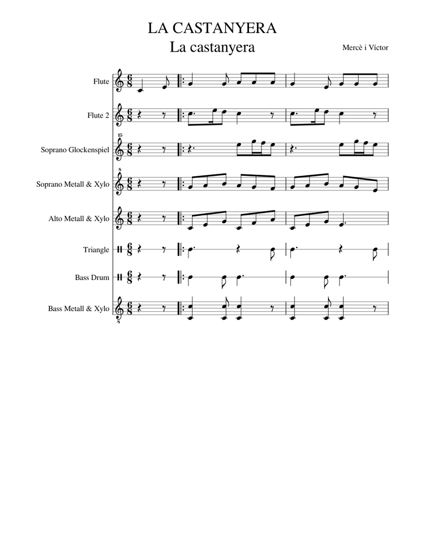 La castanyera Sheet music for Flute, Bass drum, Xylophone, Triangle ...