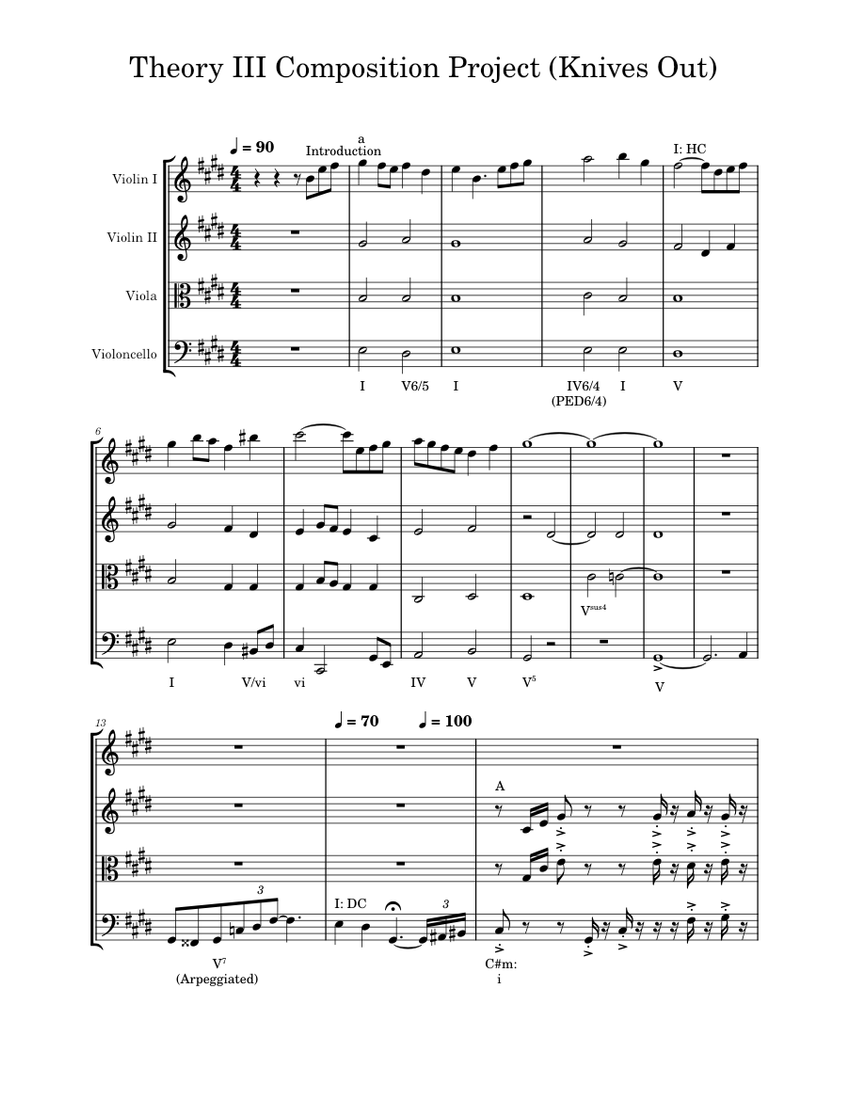 Theory III Composition Project Knives Out Sheet music for Violin, Viola ...