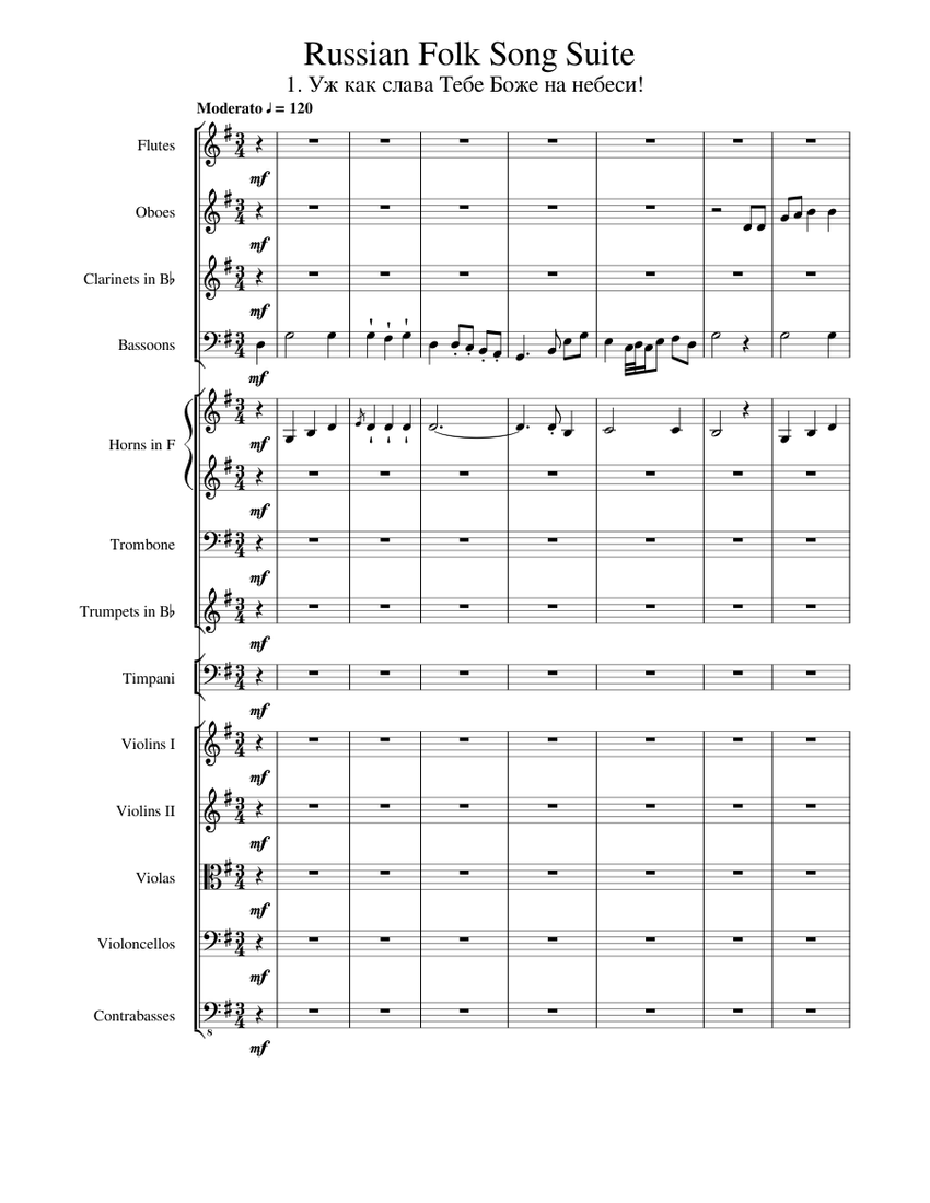 Russian Folk Song Suite (Part 1) Sheet music for Trombone, Flute, Oboe ...