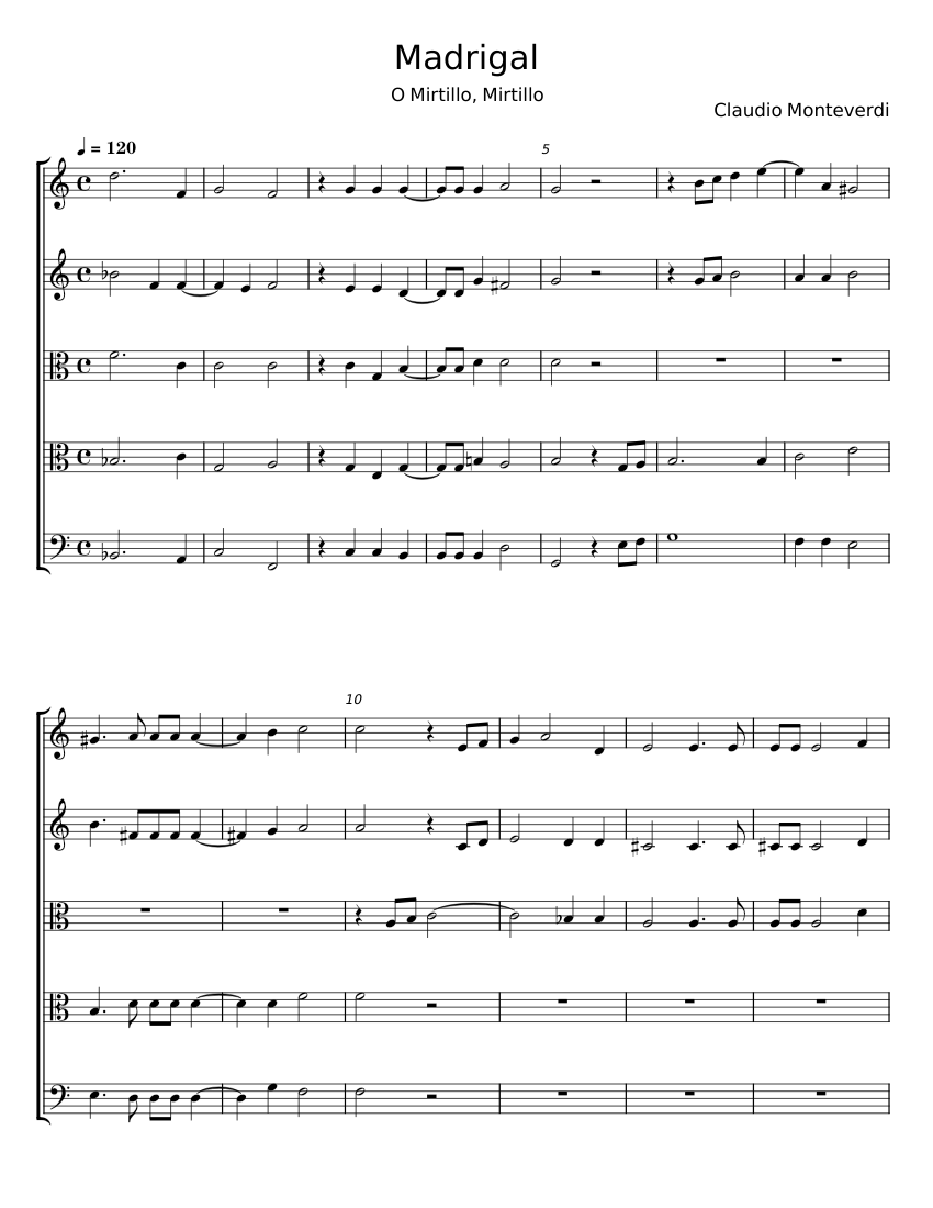 Madrigal - Claudio Monteverdi Sheet music for Violin, Viola, Cello ...