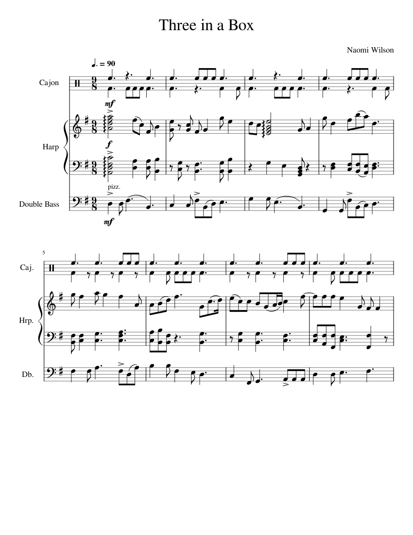 Three in a Box Sheet music for Contrabass, Drum group, Harp (Mixed Trio ...