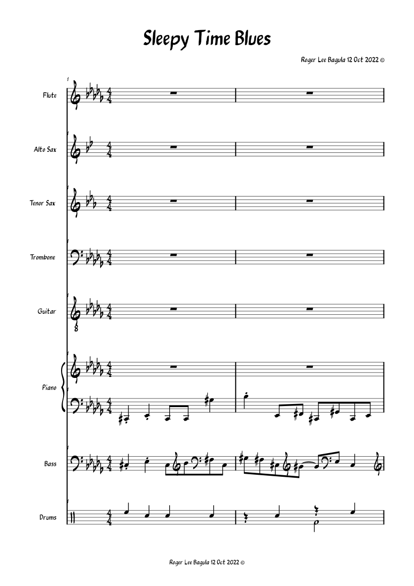 Sleepy Time Blues Sheet music for Piano, Trombone, Flute, Saxophone ...