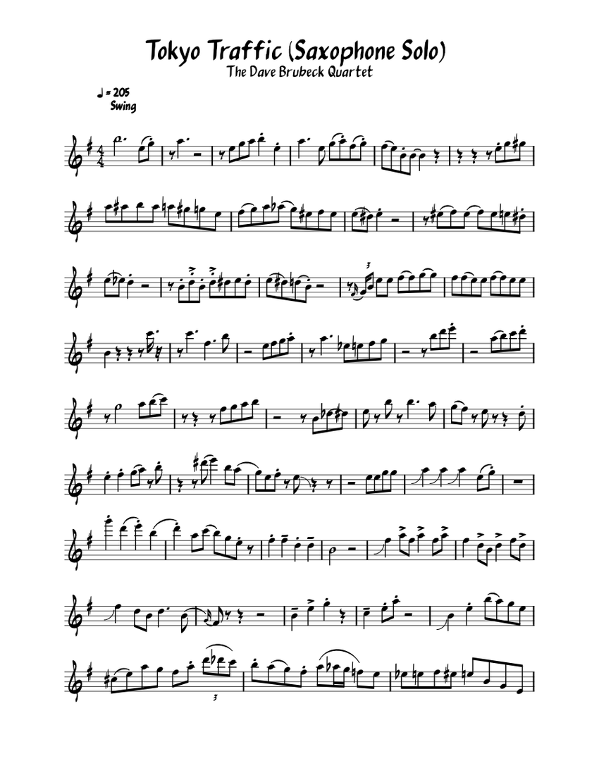 Tokyo Traffic – The Dave Brubeck Quartet Tokyo Traffic (Saxophone Solo ...