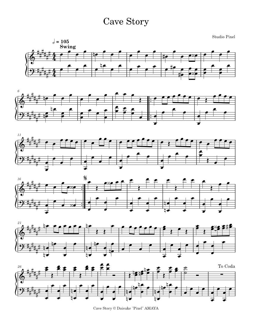 Cave Story Theme – Daisuke Amaya Sheet music for Piano (Solo ...
