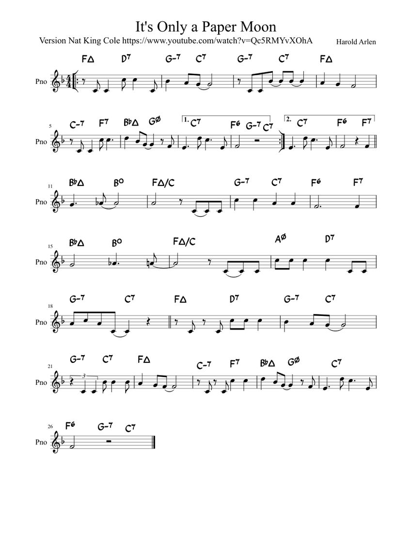 It's Only a Paper Moon Sheet music for Piano (Solo) | Musescore.com