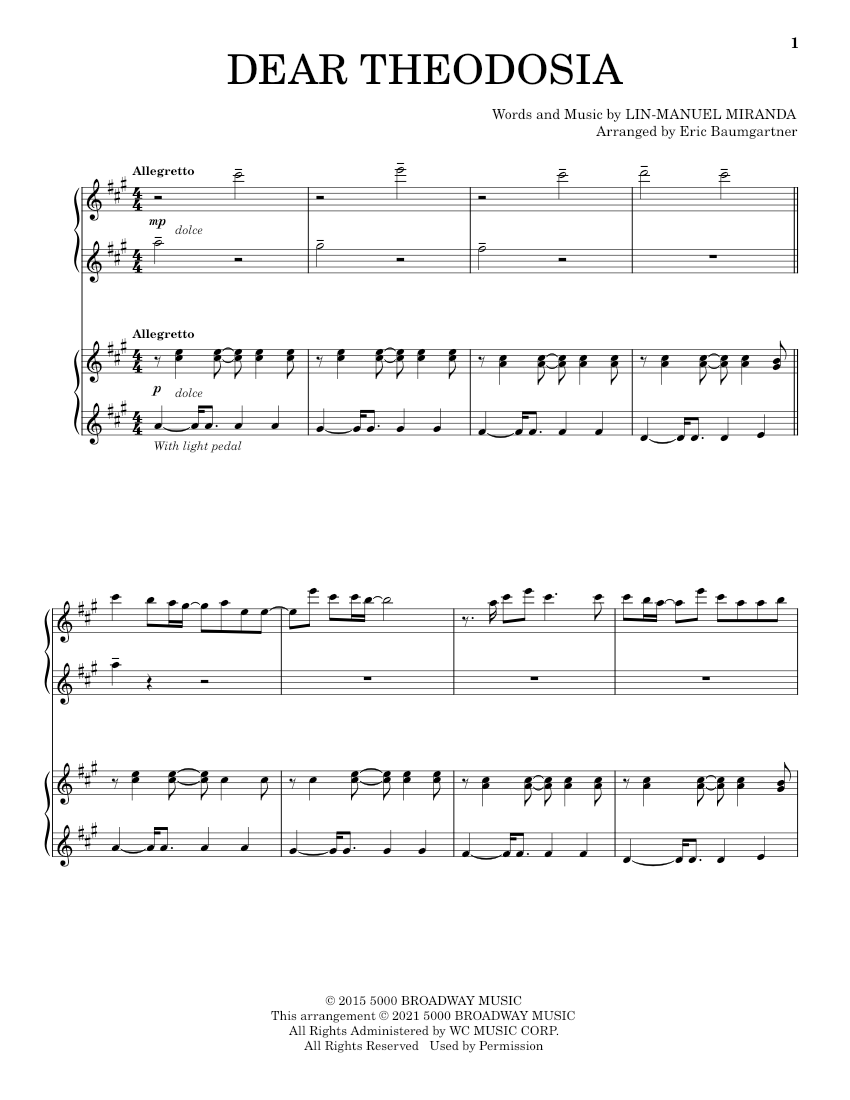 Play Official version of Dear Theodosia Sheet Music by Lin-Manuel ...