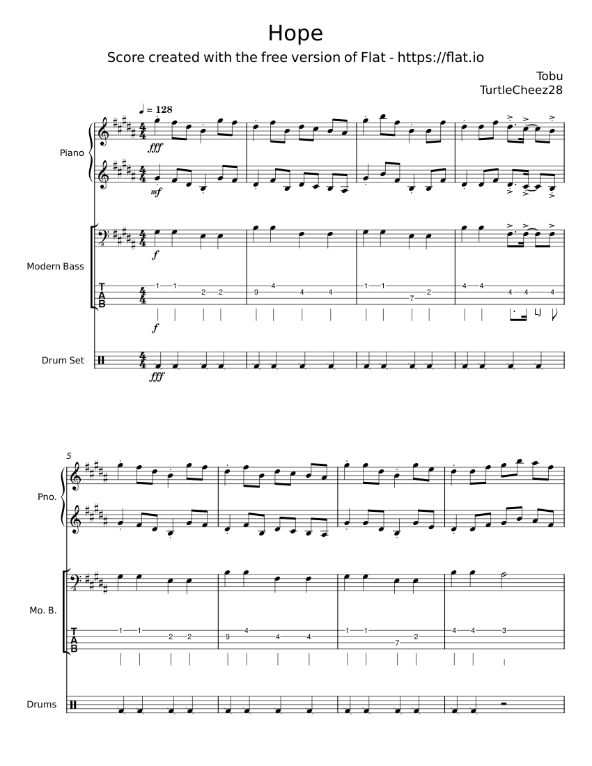 Hope - Tobu Sheet music for Piano, Bass guitar, Drum group (Mixed ...