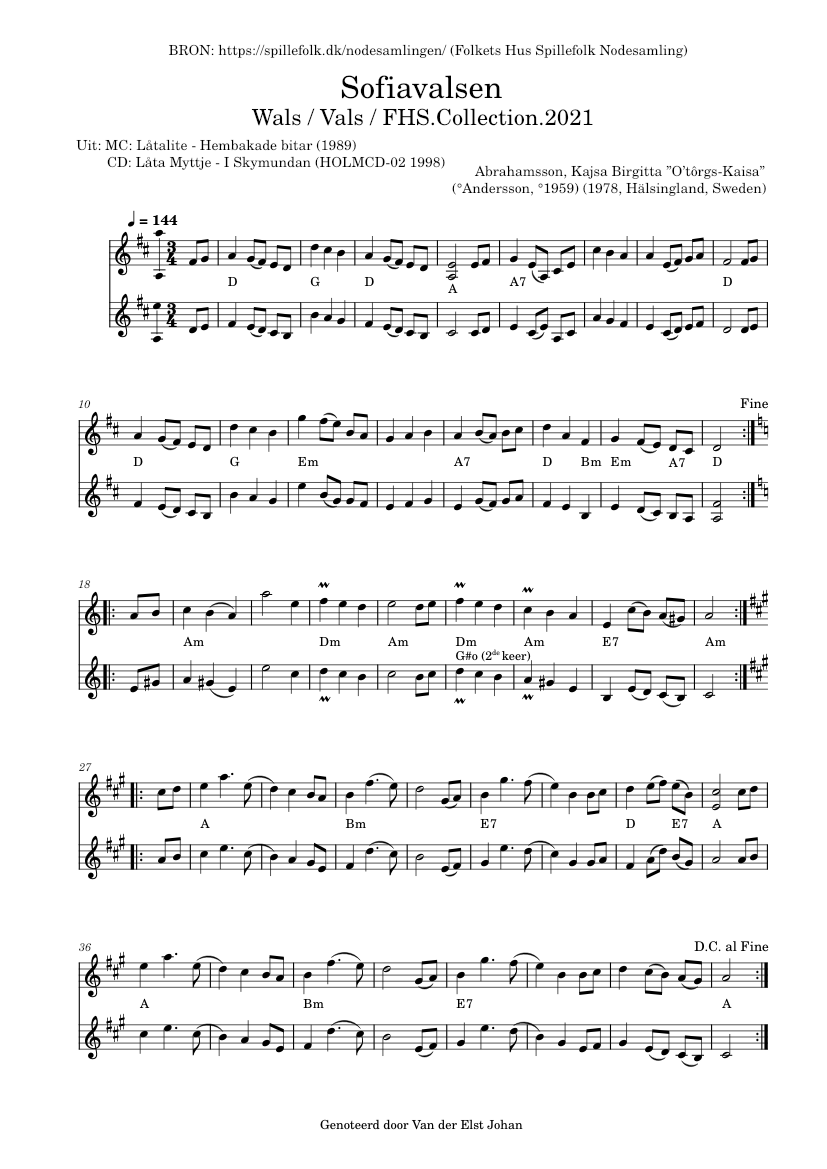 Sofiavalsen (FHS.Collection.2021) Sheet Music for Violin (String Duet ...