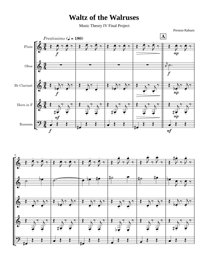 Waltz of the Walruses Sheet music for Flute, Oboe, Bassoon, French horn ...