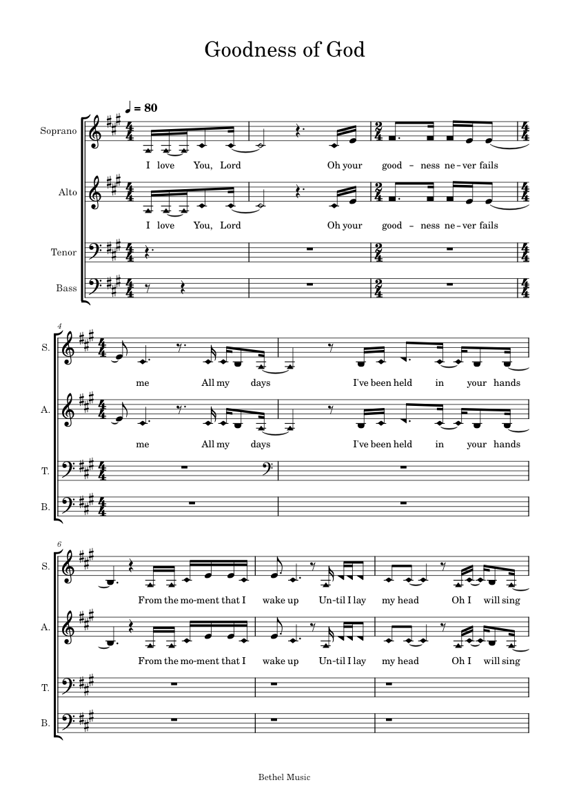 Goodness of God Acapella Sheet Music for Soprano, Alto, Tenor, Bass ...