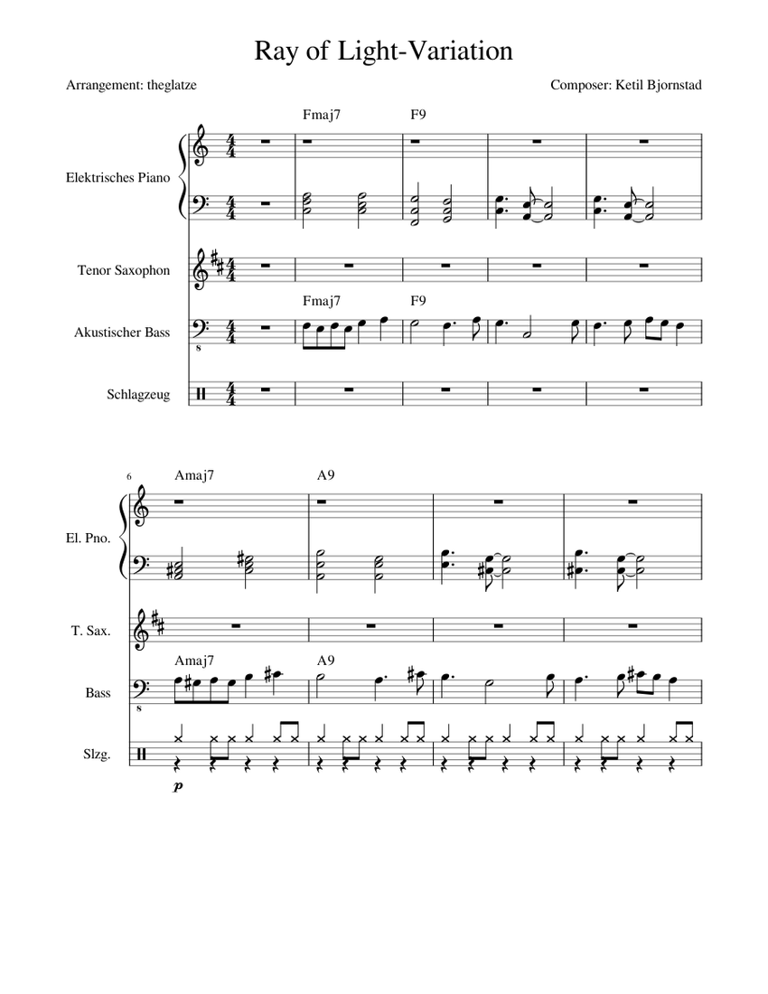 Ray of Light - Ketil Bjornstad Sheet music for Piano, Saxophone tenor ...