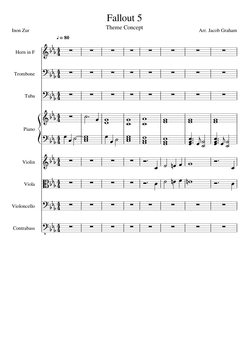 Fallout Theme (custom) Sheet music for Piano, Trombone, Tuba, French ...