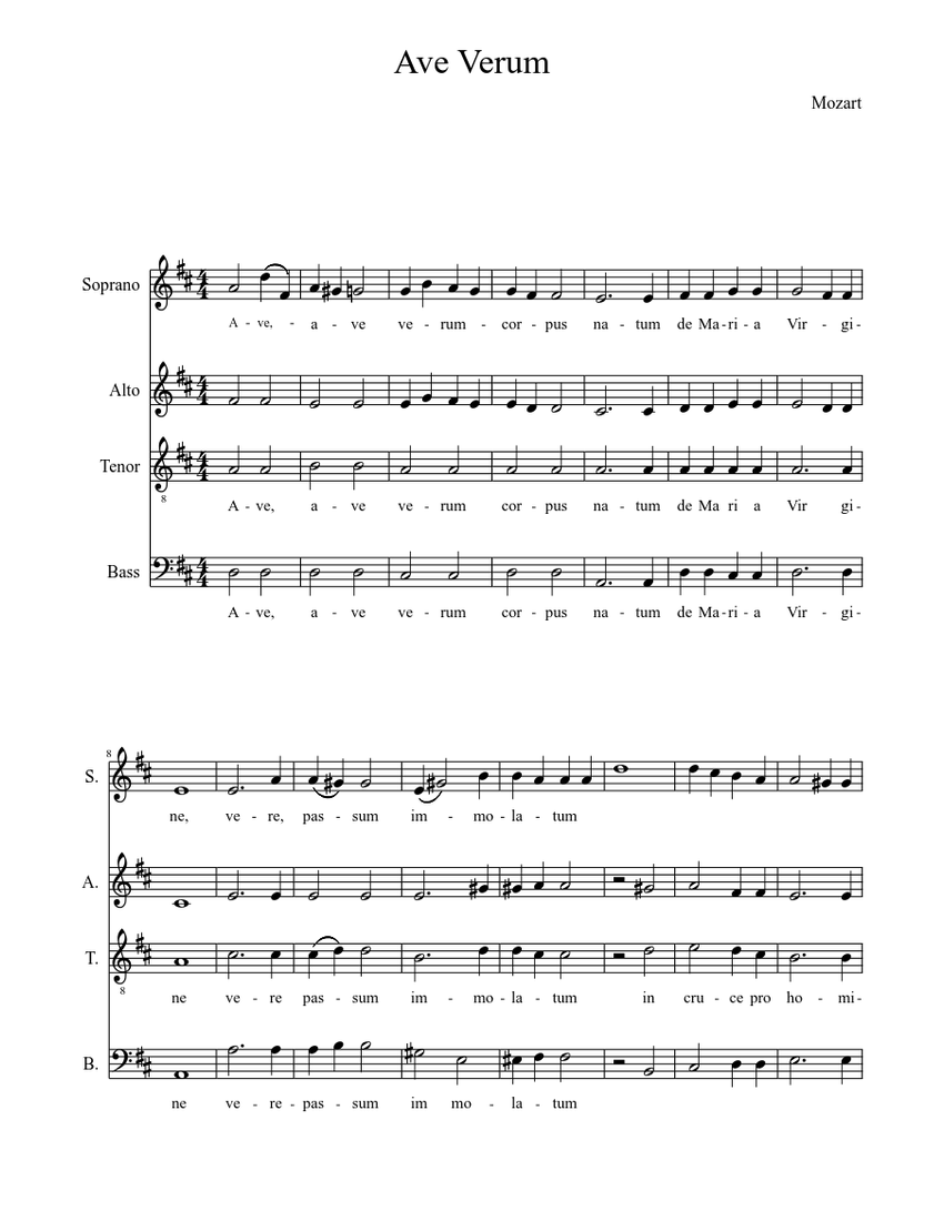 Ave Verum Sheet music for Bass (Solo) | Musescore.com