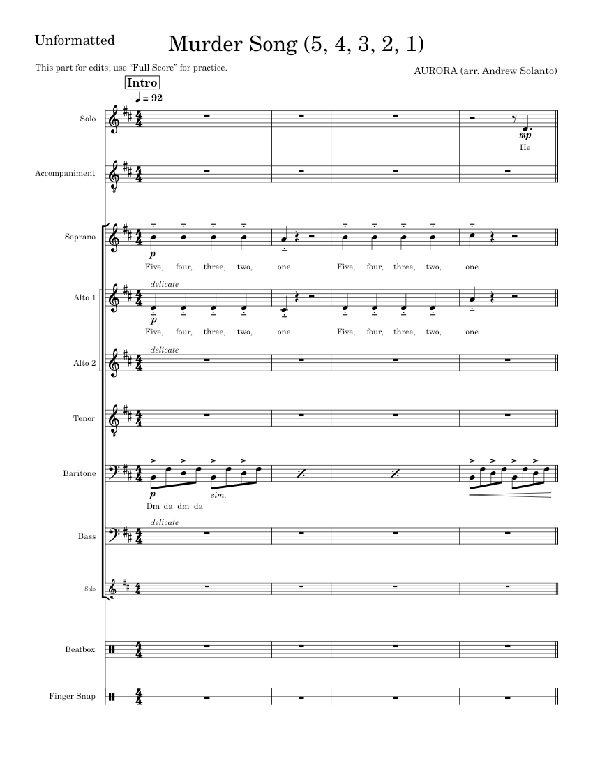 Murder Song (5, 4, 3, 2, 1) – AURORA Sheet music for Soprano, Alto ...