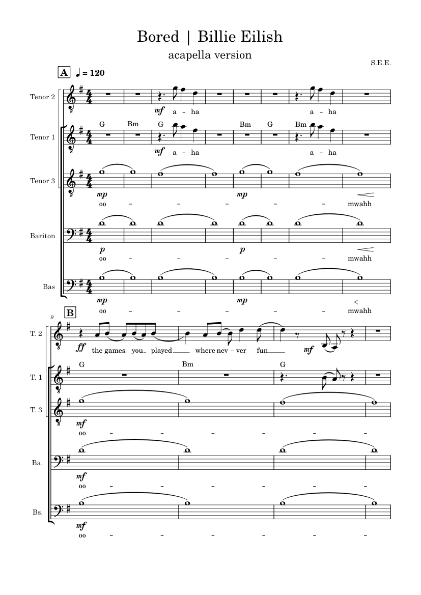 Bored___Billie_Eilish Sheet Music for Tenor, Bass voice, Baritone (A ...