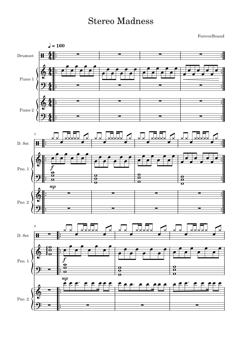 Stereo Madness (ForeverBound) Sheet music for Piano, Drum group (Mixed Trio) | Musescore.com