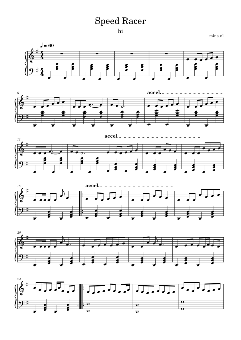 Speed Racer Sheet Music for Piano (Solo) easy | MuseScore.com