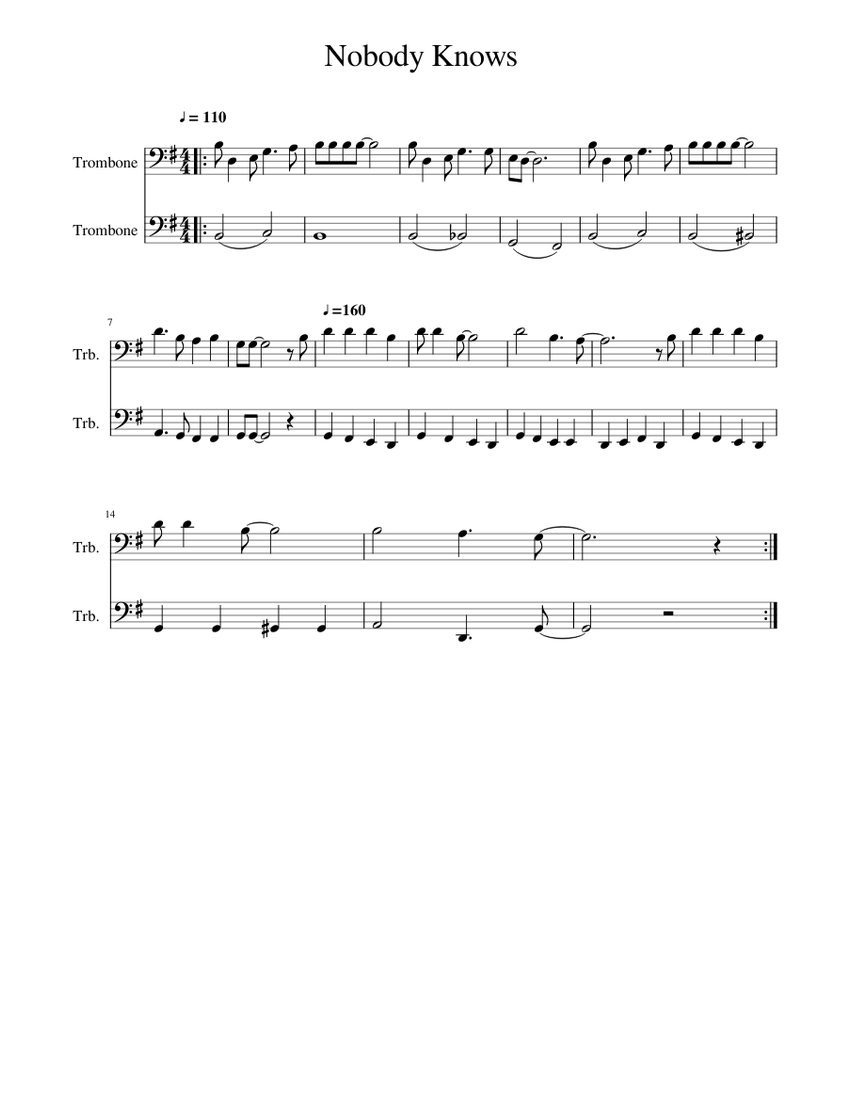 Nobody Knows Sheet music for Trombone (Brass Duet) | Download and print ...
