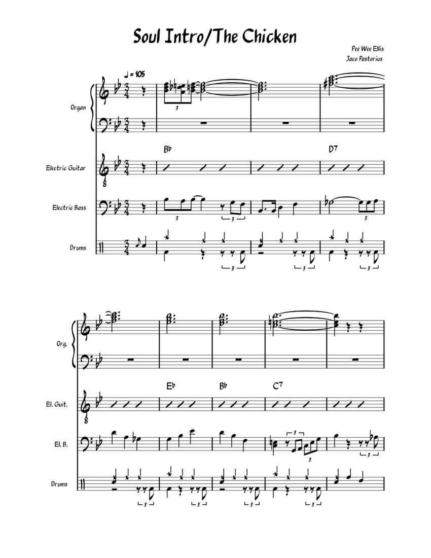 The chicken – Jaco Pastorius Soul Intro Sheet music for Organ, Guitar ...