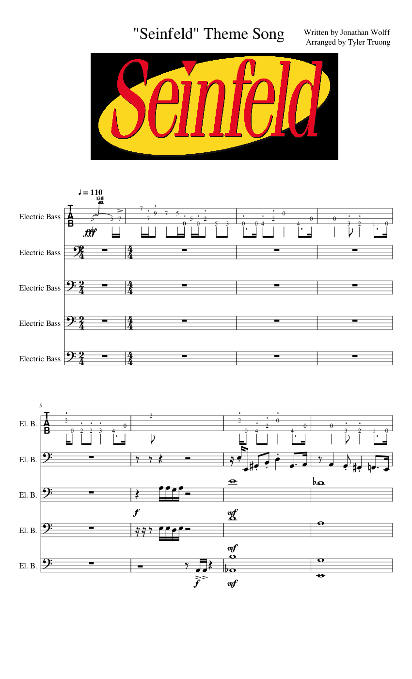 "Seinfeld" Theme Song Bass Quintet Sheet music for Bass guitar (Mixed ...