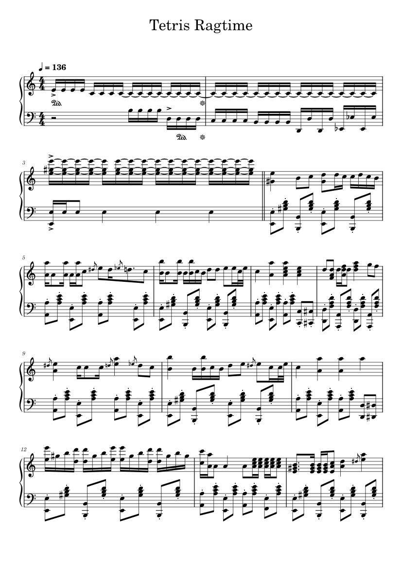 Tetris theme – Misc Computer Games Tetris Ragtime Sheet Music for Piano ...