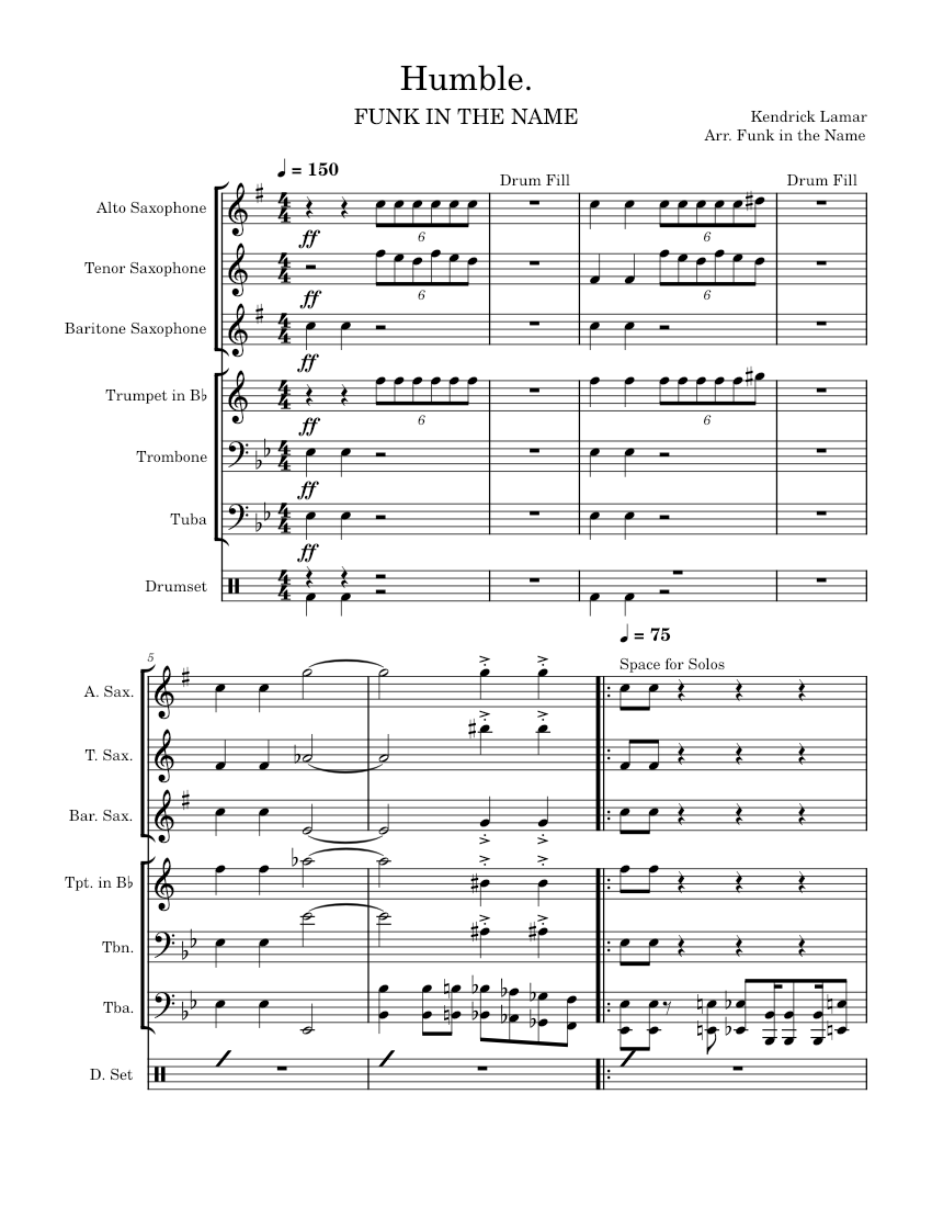 HUMBLE. – Kendrick Lamar Sheet Music for Trombone, Tuba, Saxophone alto ...