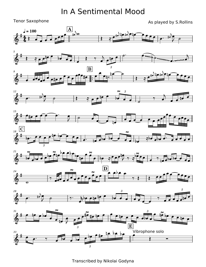 In A Sentimental Mood - Sonny Rollins - piano tutorial