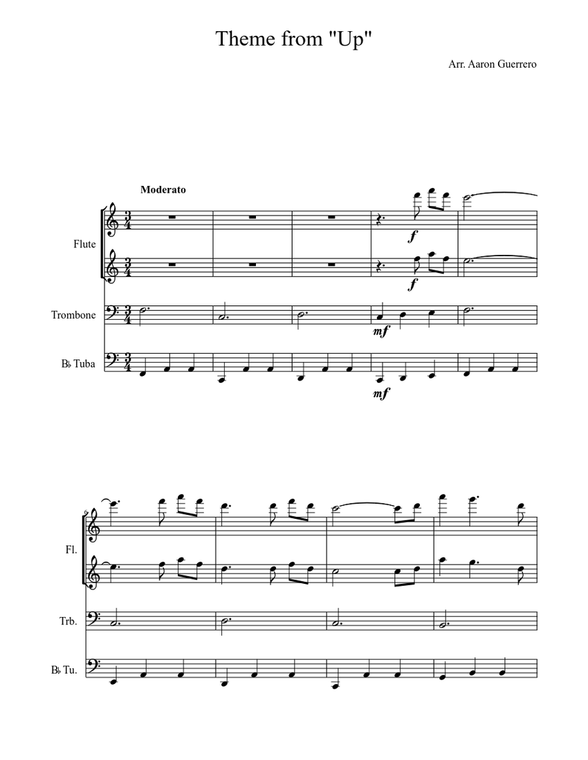 Theme from "Up" Sheet music for Trombone, Flute, Tuba (Mixed Trio ...