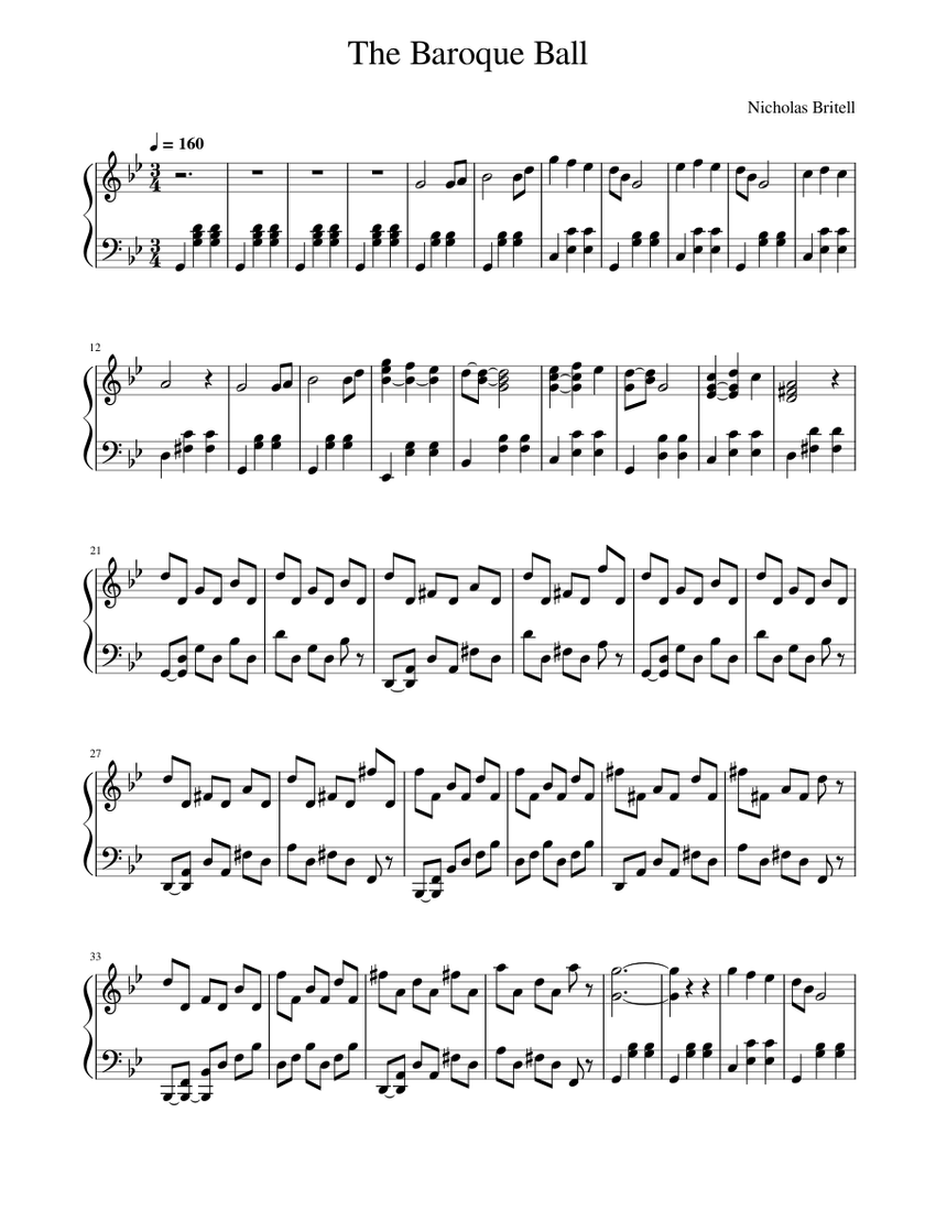 The Baroque Ball – Nicholas Britell Sheet music for Piano (Solo ...
