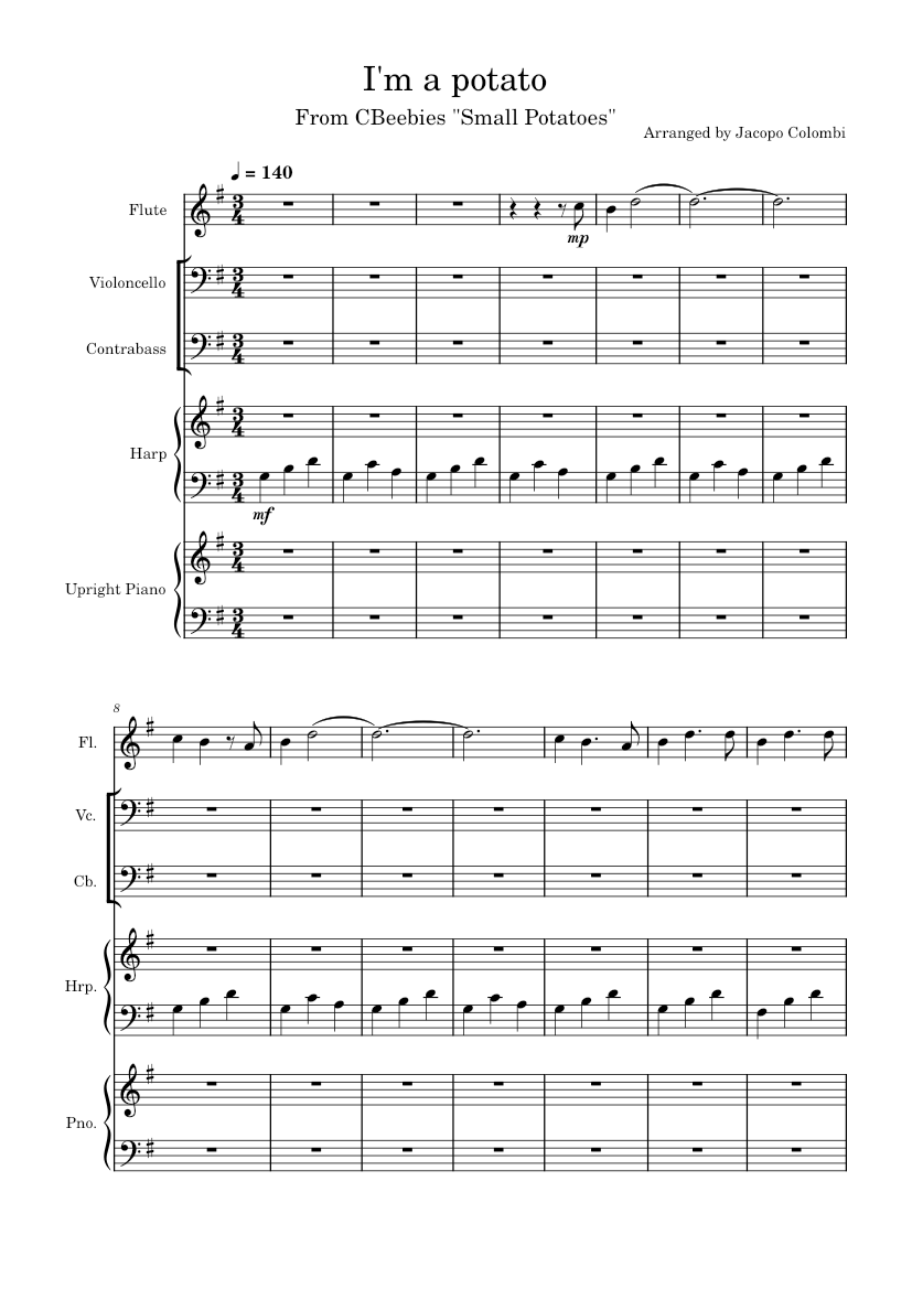 I'm a potato – CBeebies Sheet music for Piano, Flute, Cello, Harp ...