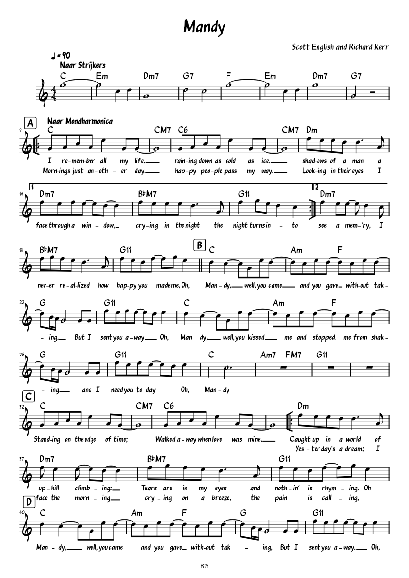 Mandy – Barry Manilow in-C Sheet Music with Chords for Piano (Solo ...