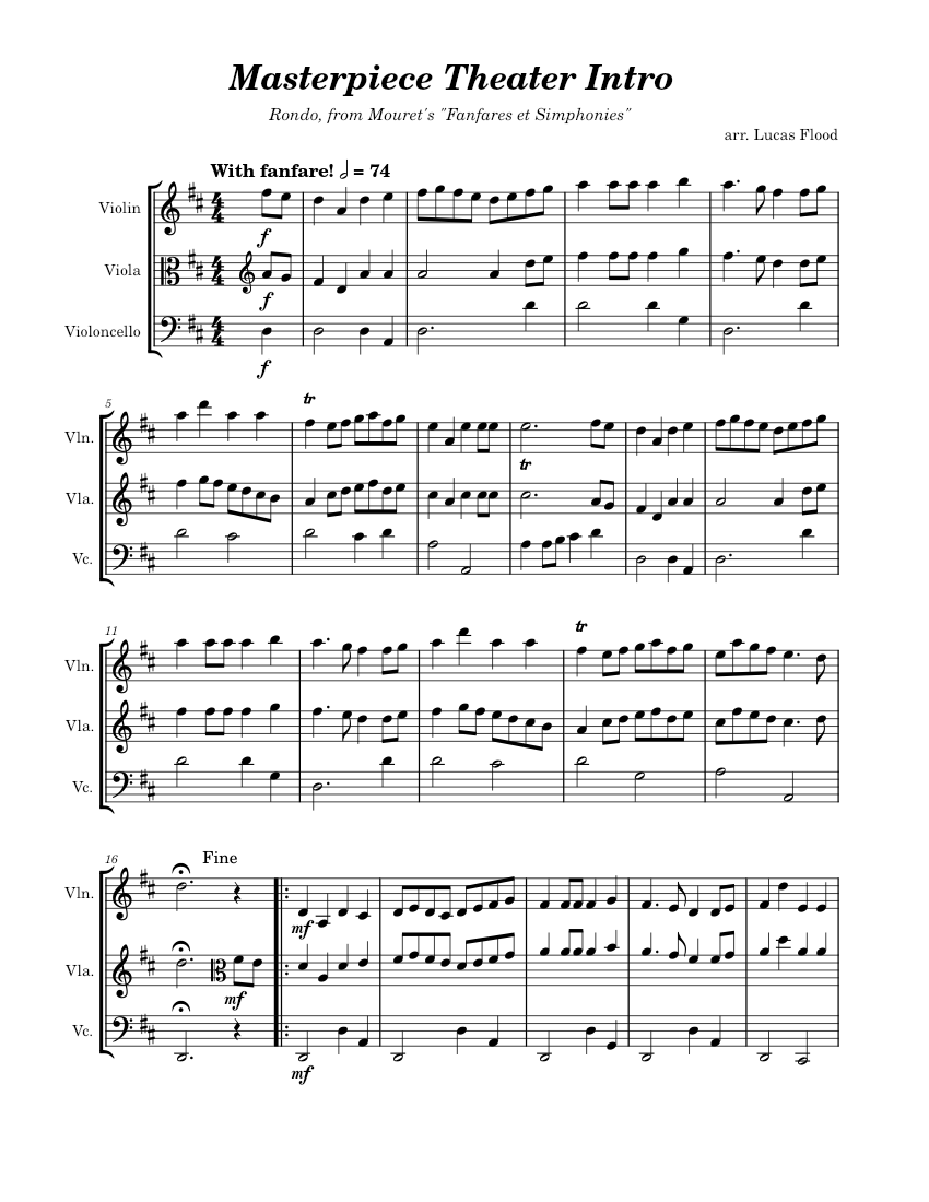 Rondeau masterpiece theatre – Jean Joseph Mouret Sheet music for Violin ...