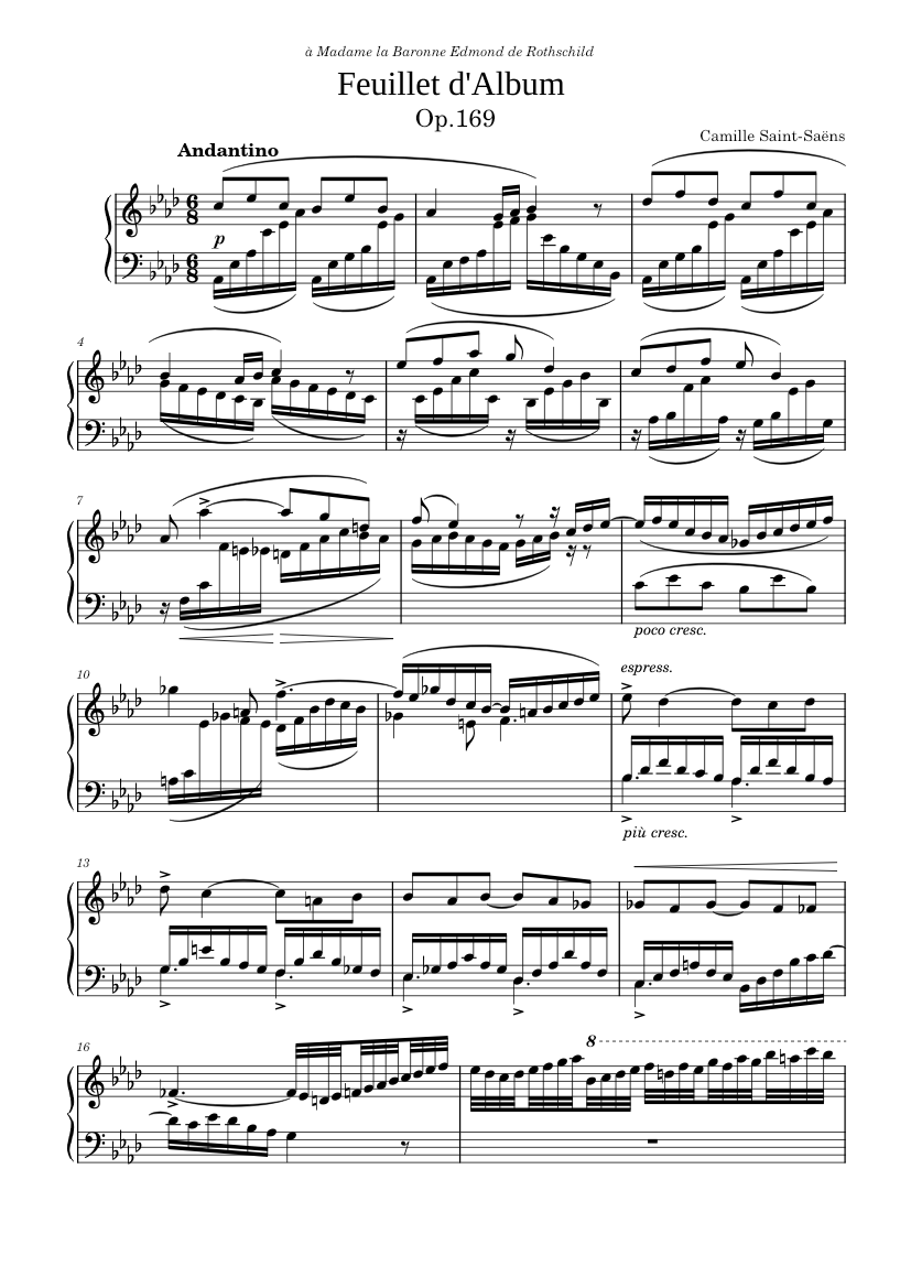 Feuillet d'album, Op.169 – Camille Saint-Saëns Sheet Music for Piano ...