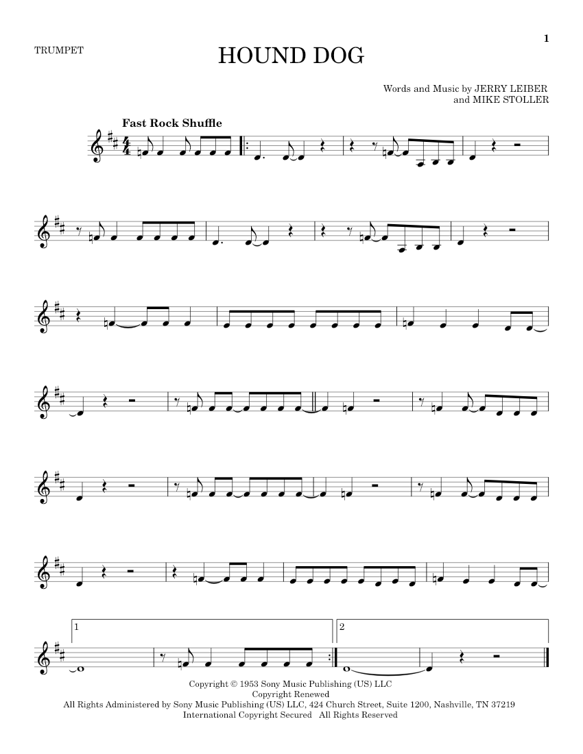 Play Official version of Hound dog Sheet Music by Elvis Presley for ...