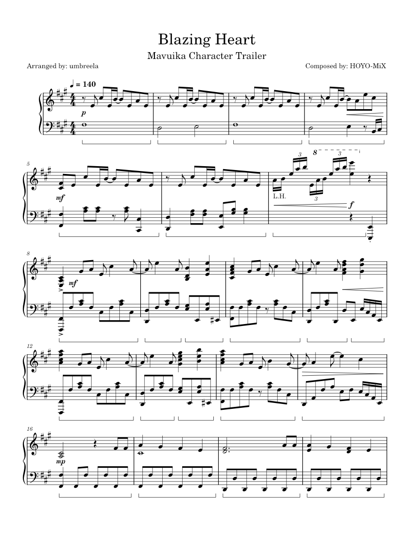 Blazing Heart - HOYO-MiX (Mavuika Character Trailer) Sheet Music for ...