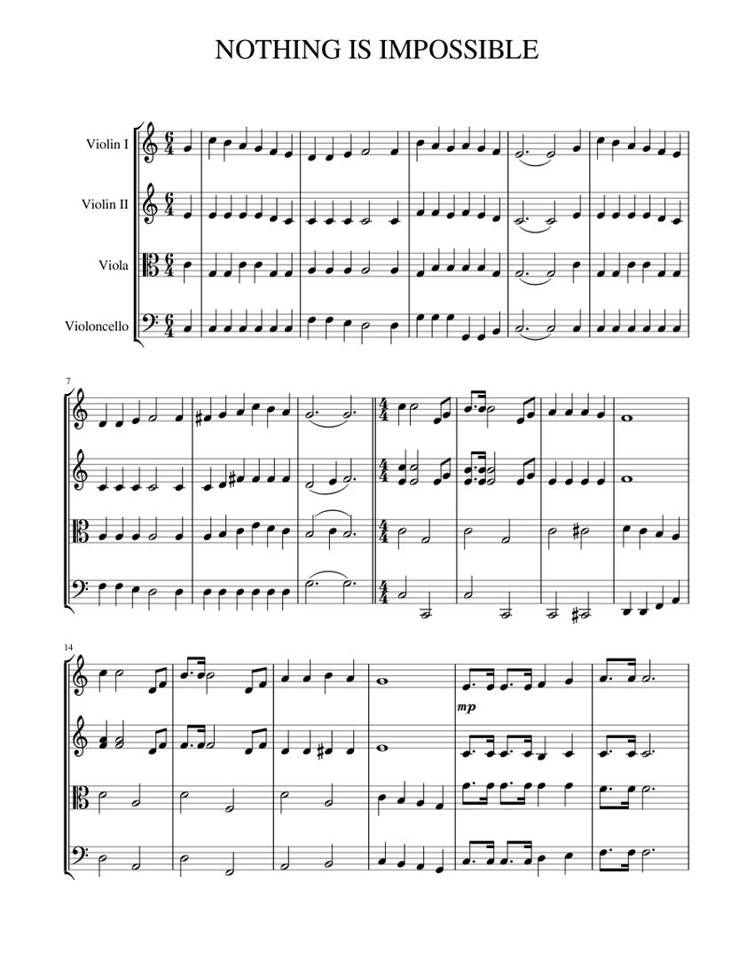 NOTHING IS IMPOSSIBLE Sheet music for Violin, Viola, Cello (String ...
