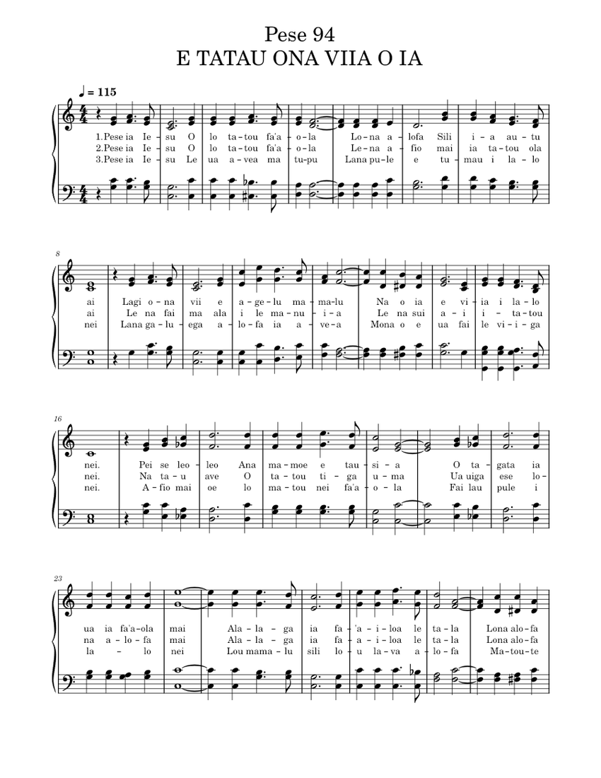Pese_94_E_TATAU_ONA_VIIA_O_IA Sheet music for Piano (Church Choir) Easy ...