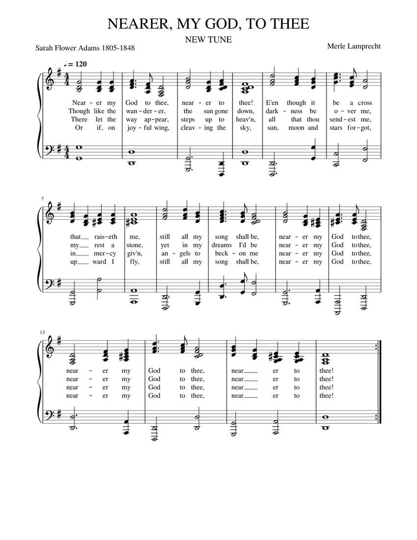 NEARER, MY GOD, TO THEE Sheet music for Piano (Solo) Easy | Musescore.com