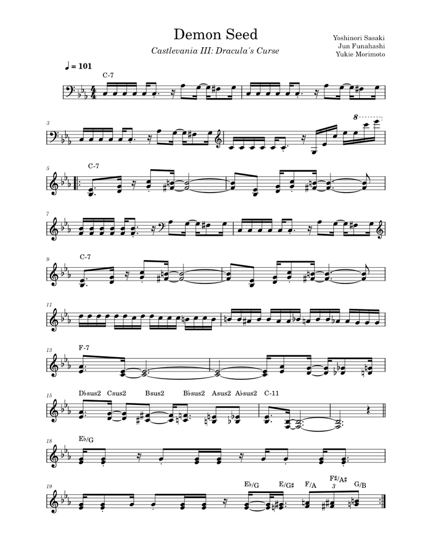 Demon Seed – Yoshinori Sasaki, Jun Funahashi, Yukie Morimoto Sheet ...