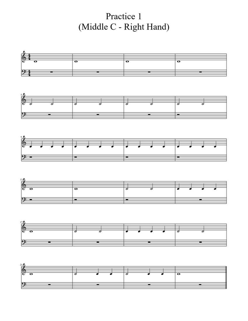 Practice 1(Middle C - Right Hand) Sheet music for Piano (Solo ...