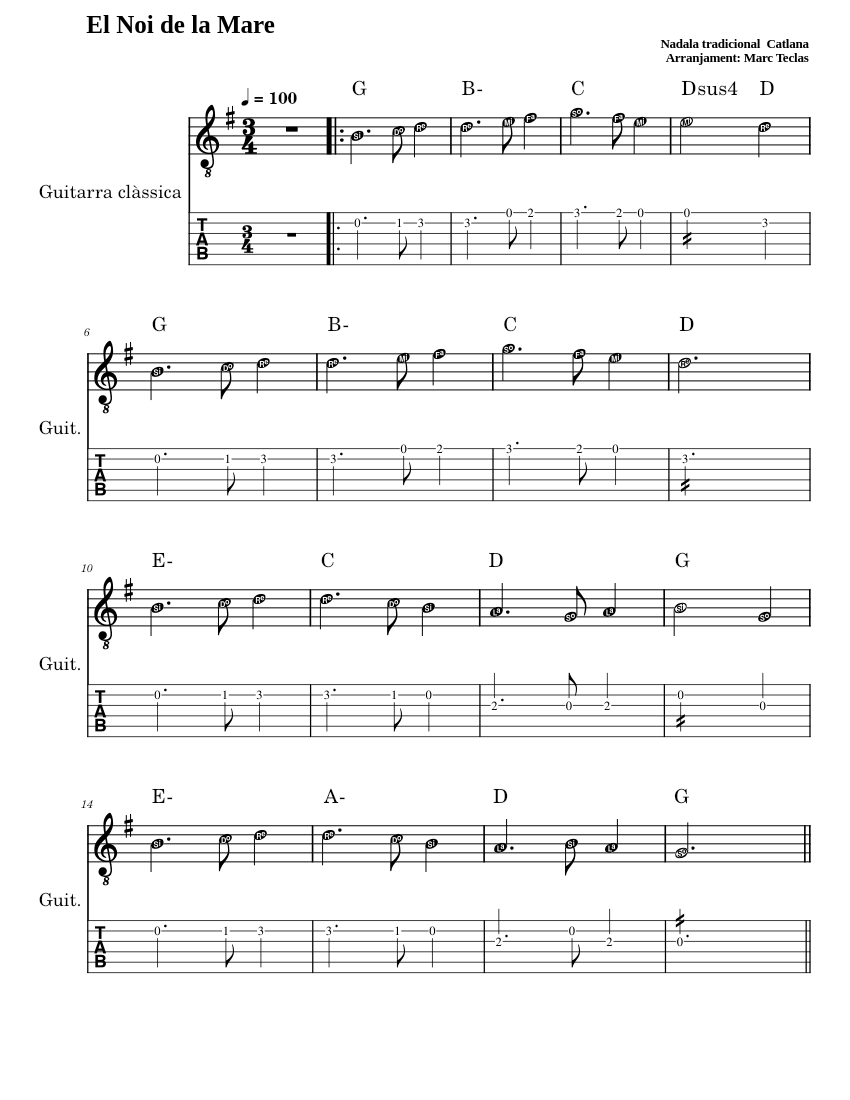 El Noi de la Mare - Nadala Sheet music for Guitar (Solo) | Musescore.com