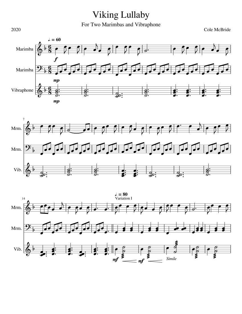 Viking Lullaby Sheet music for Vibraphone, Marimba (Percussion Trio ...