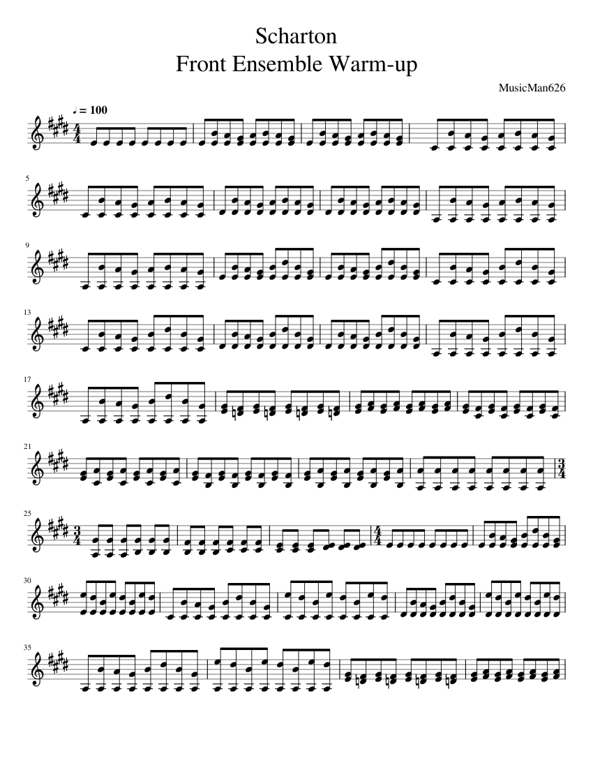 Front Ensemble Warm-up "Scharton" Sheet music for Piano (Solo ...